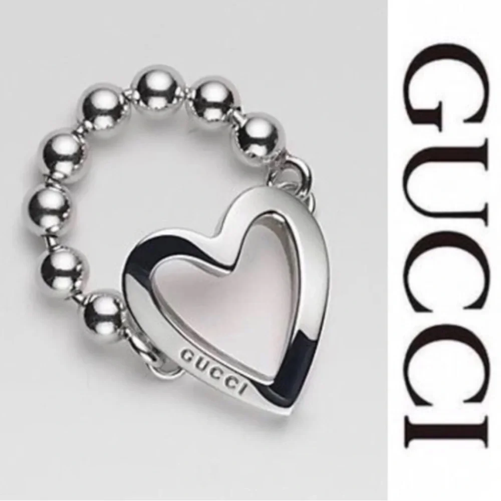 Gucci | Jewelry | Gucci Sterling Silver Ball Chain Heart Ring | Poshmark